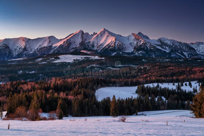 Winter Panorama of Tatra Mountains at Sunrise. Poland Stock Image ...