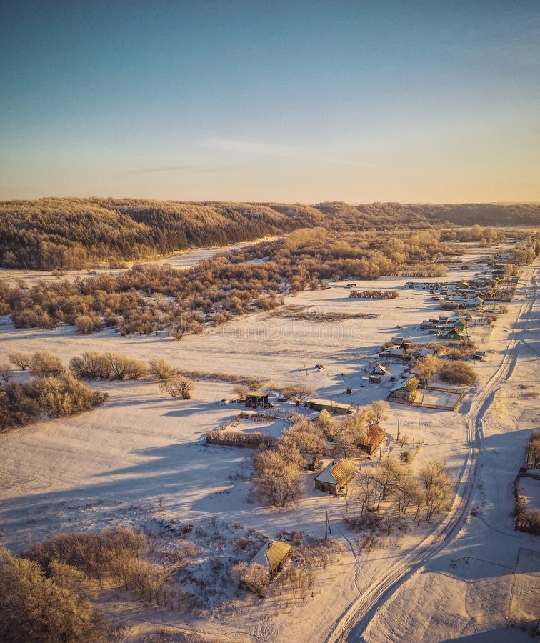 Winter Panoramas of the Russian Village Stock Image - Image of twilight ...