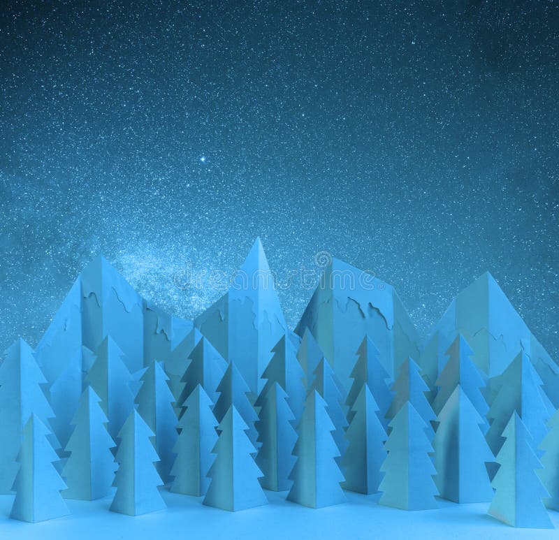 Winter Paper Art Landscape. Mountains with Snowy Peaks and the W Stock ...