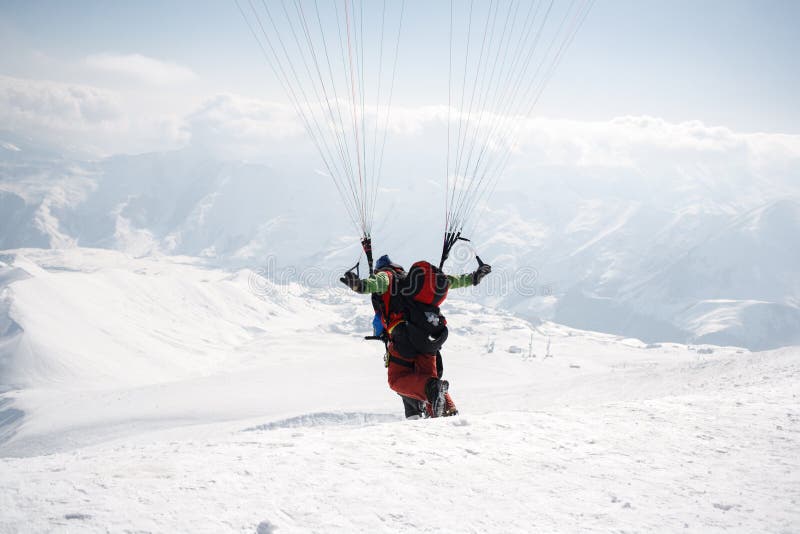 Winter Paragliding in Gudauri Mountains Editorial Stock Image - Image ...