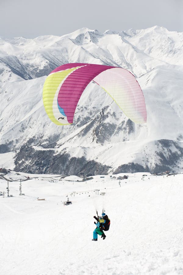 Winter Paragliding in Gudauri Mountains Editorial Stock Image - Image ...