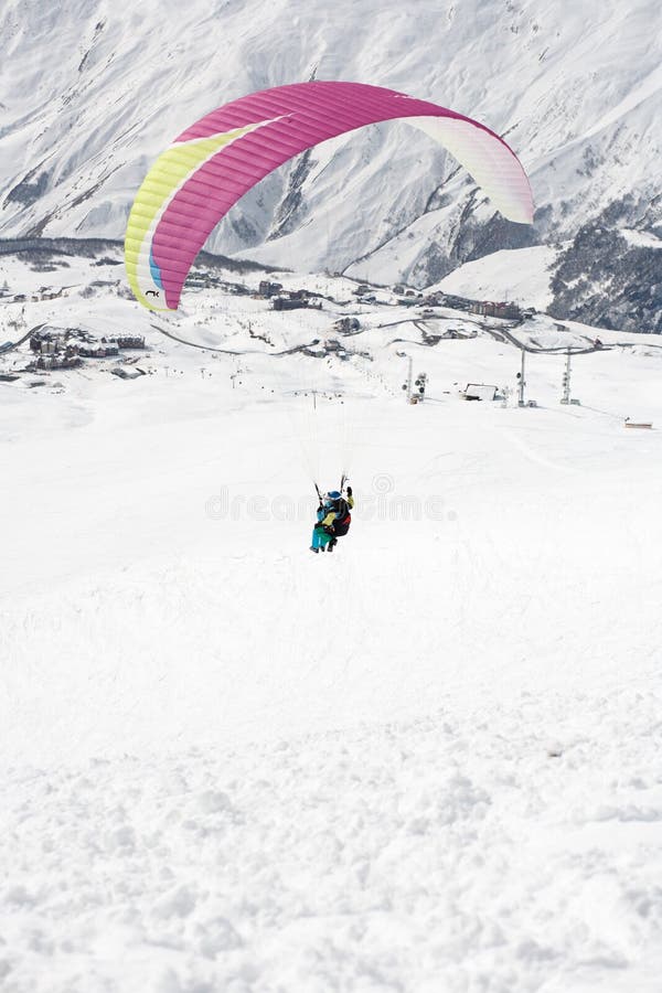 Winter Paragliding in Gudauri Mountains Editorial Stock Image - Image ...