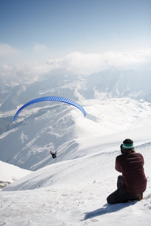 Winter Paragliding in Gudauri Mountains Editorial Stock Photo - Image ...