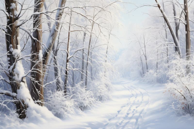 Winter Path. Snowy Road in the Forest Stock Illustration - Illustration ...