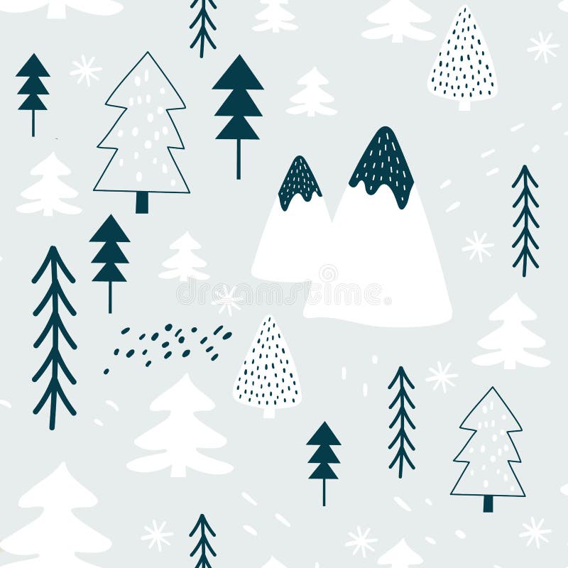 Winter Pattern with Christmas Tree. Vector Stock Vector - Illustration ...