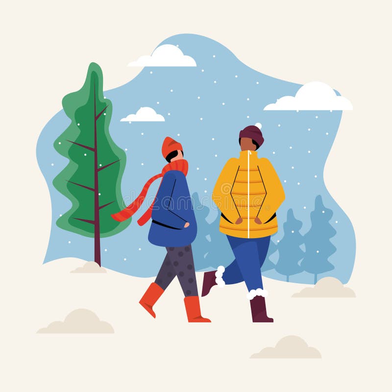 Winter People - Couple Walking in the Snow Stock Vector - Illustration ...