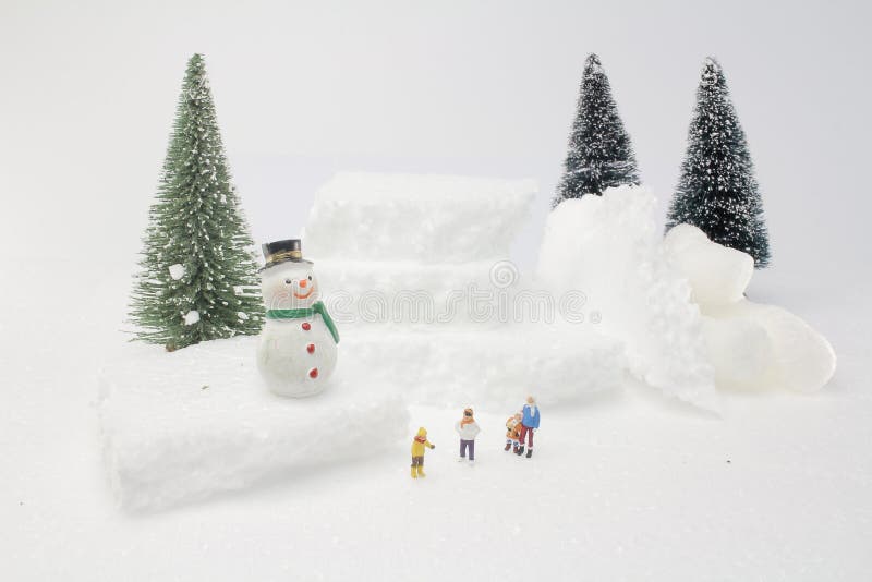 Winter People Small Figures Around Big Tree Stock Image - Image of ...