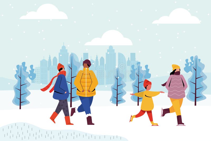 Winter People - Walking in the Snow Group Stock Vector - Illustration ...