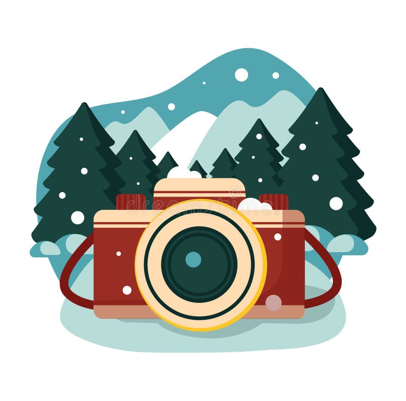 Winter Photography, Camera with Snowy Landscape Background, Flat Style ...