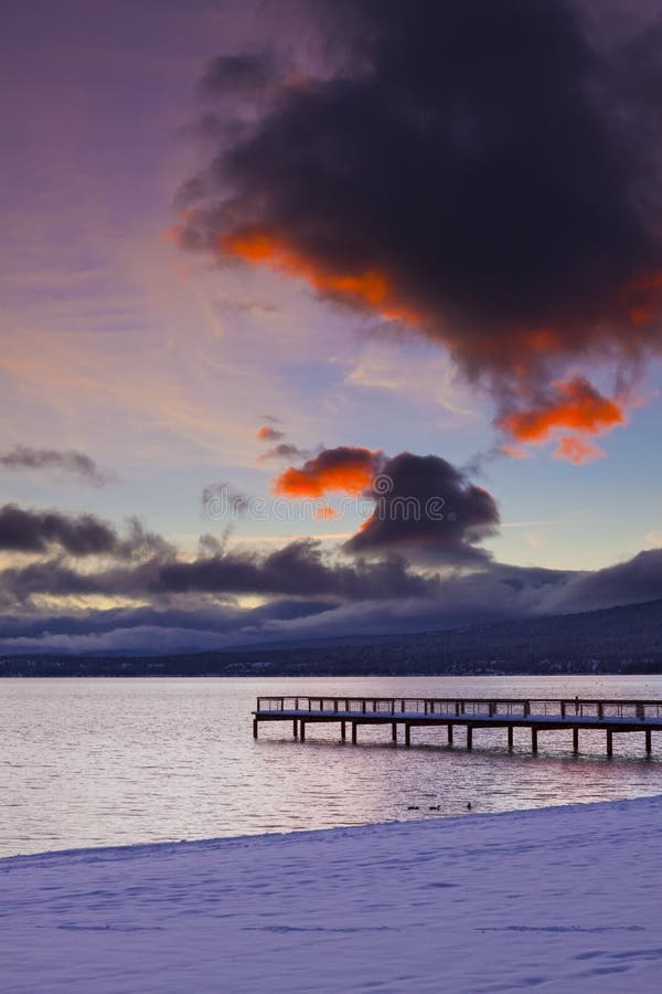 Winter Pier and Beach Sunset Stock Photo - Image of landscape, white ...