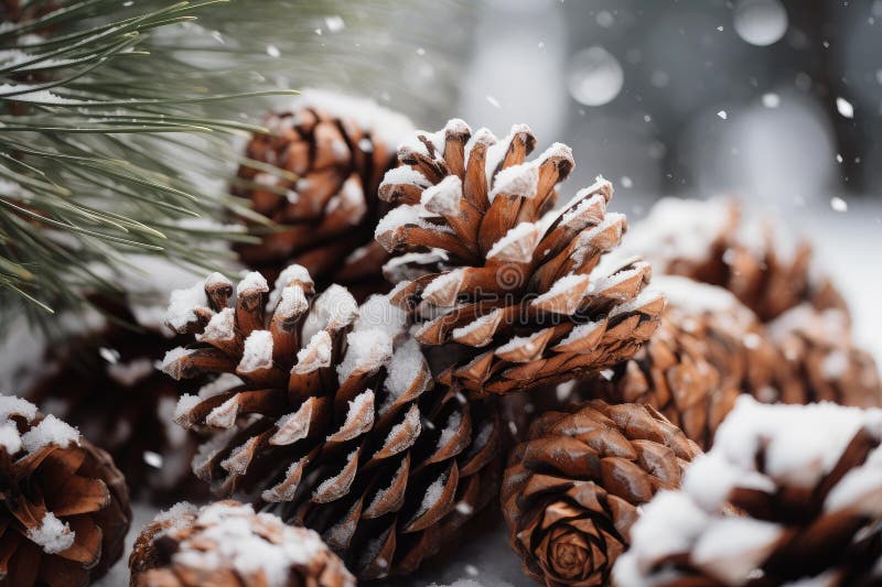 Winter Pine Cones with Snowflakes Stock Illustration - Illustration of ...