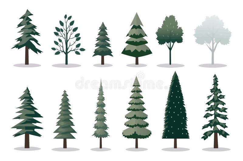 Winter Pine Trees Set Vector Flat Minimalistic Isolated Illustration ...