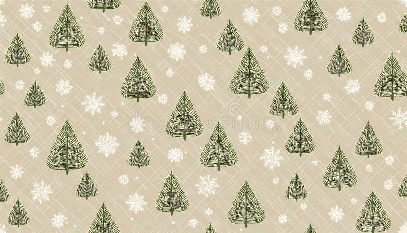 Winter Pine Trees and Snowflakes Background - a Repeating Pattern of Small, Simple Pine Trees in ...