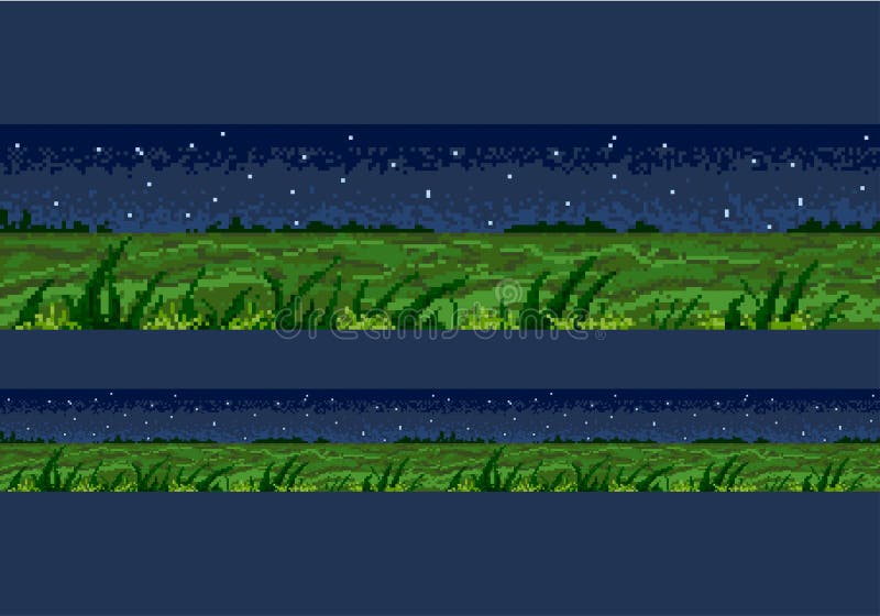 Winter Pixel Landscape. Seamless Scene with Winter Nature. Stock Vector ...