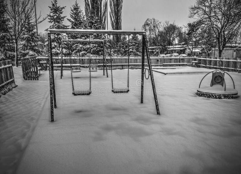 Winter Playground in Black and White Stock Photo - Image of january ...
