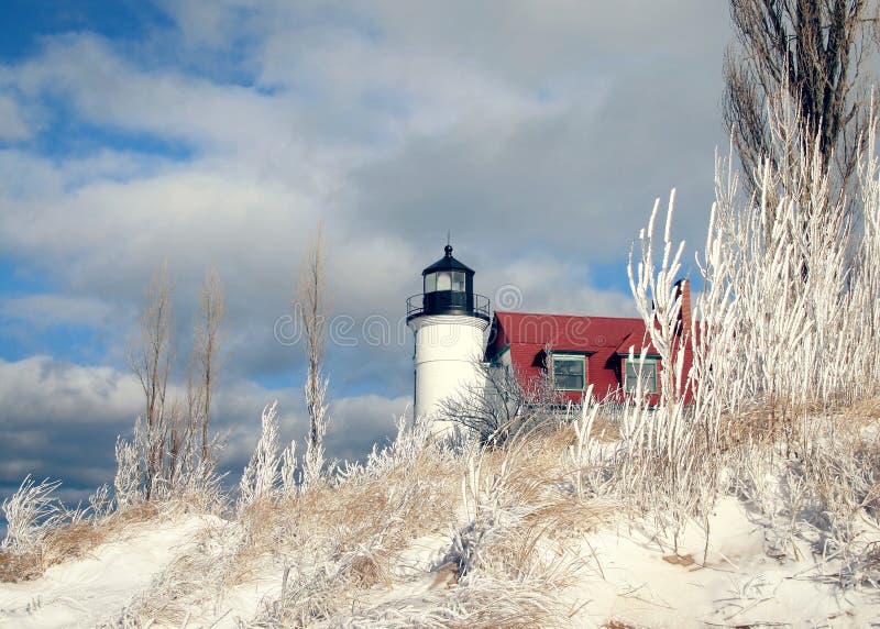 Mackinaw Lighthouse Winter Desktop Wallpaper Lago Michigan Free Stock