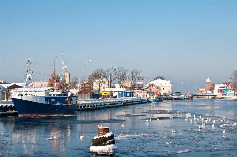 Winter port stock image. Image of docked, boat, pier - 12573171