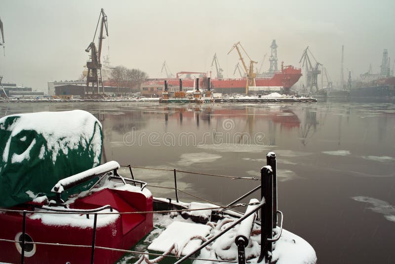 Winter in the port. stock photo. Image of ferry, canal - 17509228