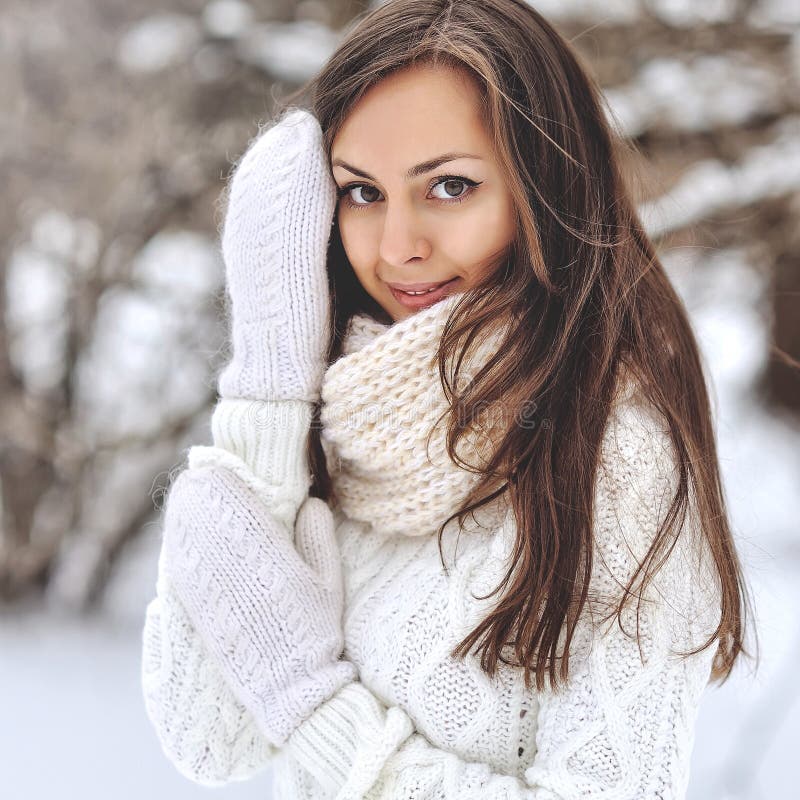 Winter Portrait of Beautiful Smiling Woman Stock Photo - Image of ...
