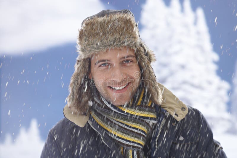 Frozen Man in Winter Clothes Warming Hands, Cold, Snow, Blizzard Stock ...