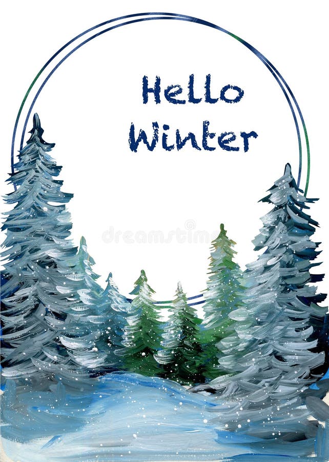 Winter Postcard. Text Hello Winter. a Card with a Winter Forest Stock ...