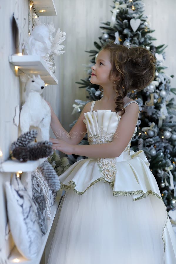 Winter Princess at the Christmas Tree Stock Image - Image of festive ...