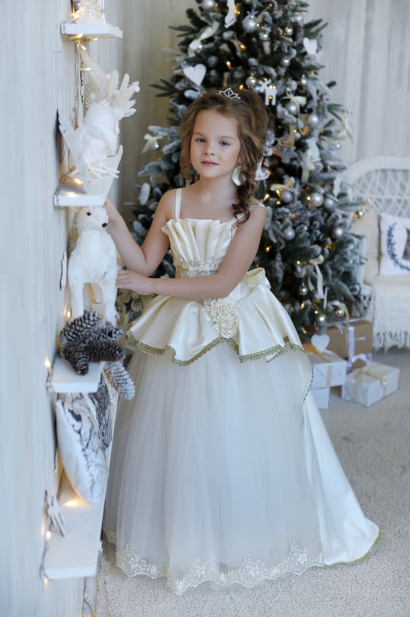 Winter Princess at the Christmas Tree Stock Image - Image of festive ...