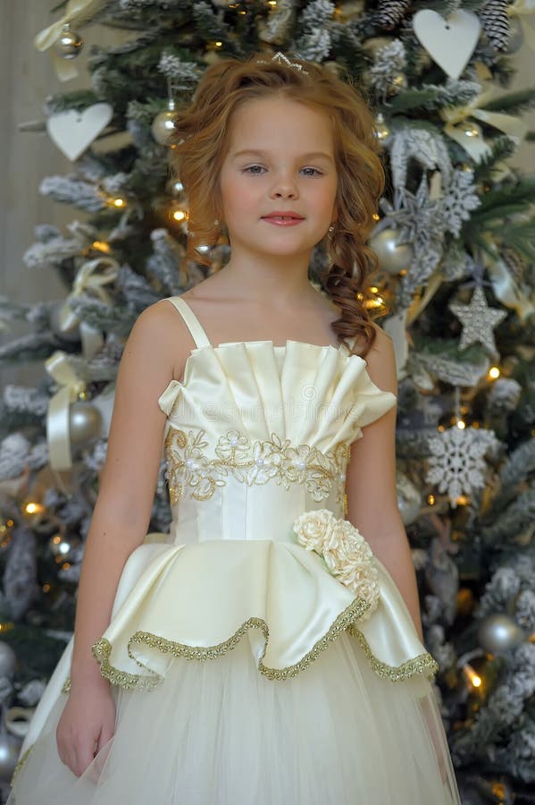 Winter Princess at the Christmas Tree Stock Image - Image of festive ...
