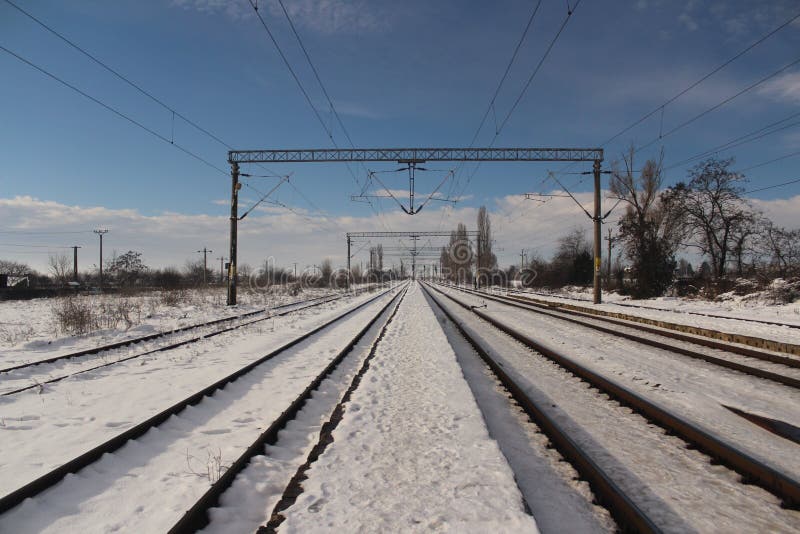 Winter rails stock image. Image of overcast, blue, railroad - 86503361