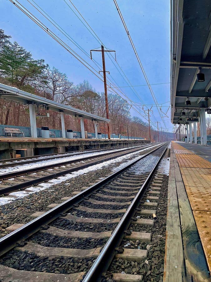 Winter Railway Station Perspective in a Cold Day Stock Image - Image of ...