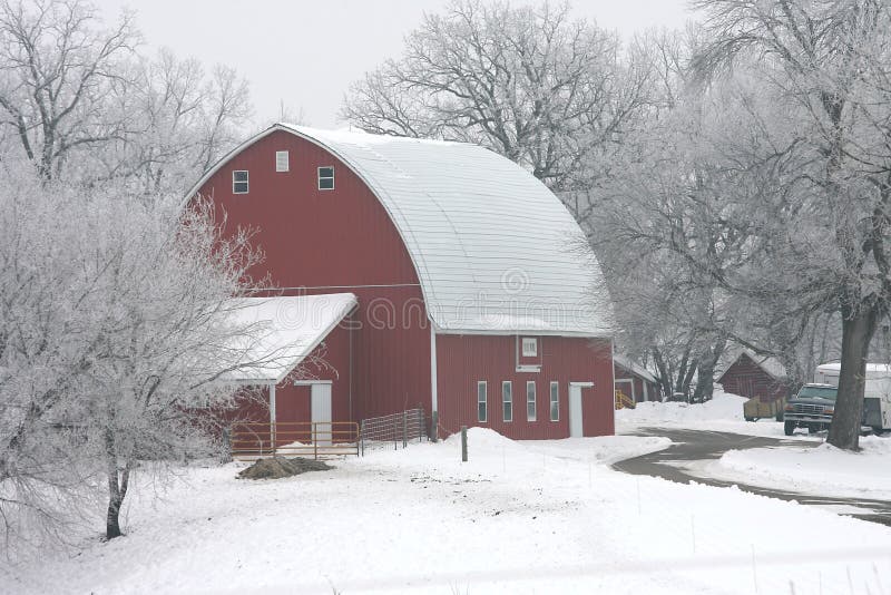 Winter Red Barn stock photo. Image of winter, road, livestock - 4086510