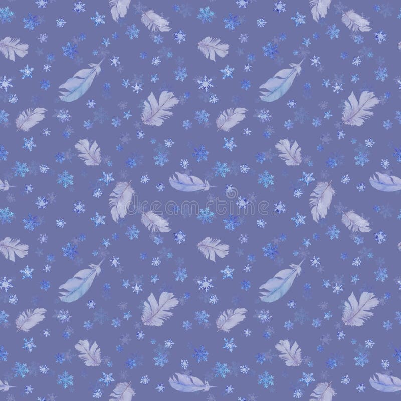 Winter Repeated Pattern with Snow and Feathers, Watercolor Stock ...