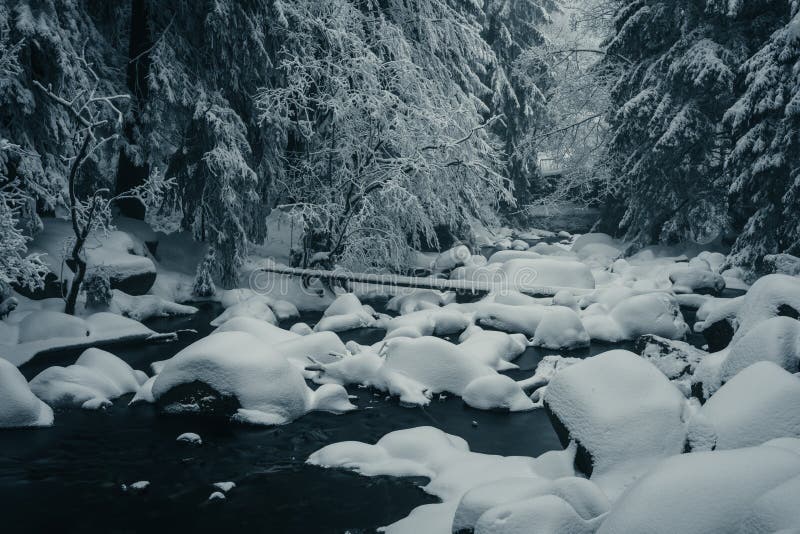 Winter River in Mountains stock image. Image of frozen - 268984089