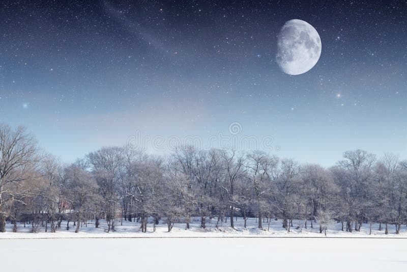 Winter river at night. stock image. Image of beautiful - 38391709