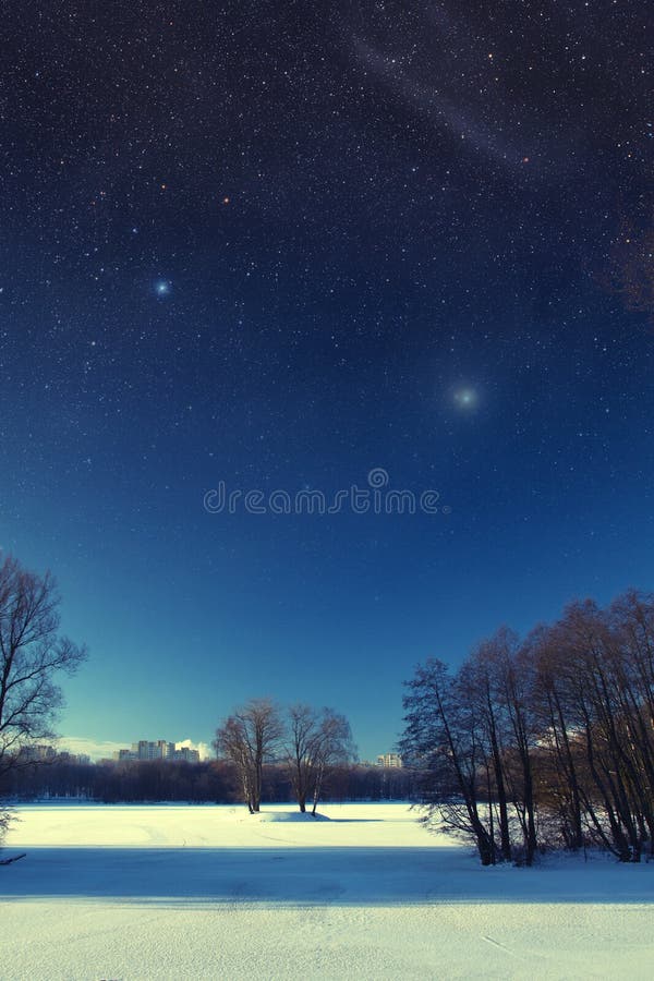 Winter river at night. stock image. Image of field, hoarfrost - 38392035