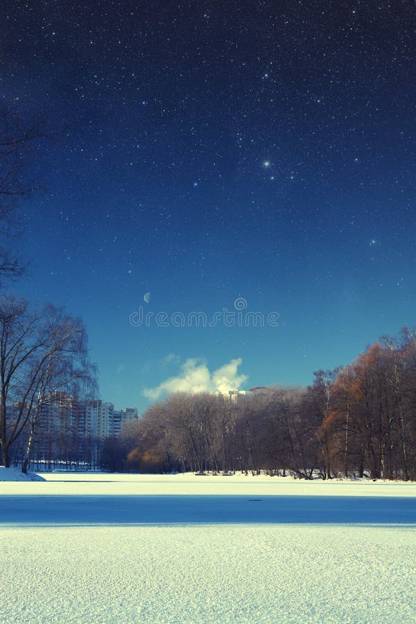 Winter river at night. stock image. Image of field, hoarfrost - 38392035