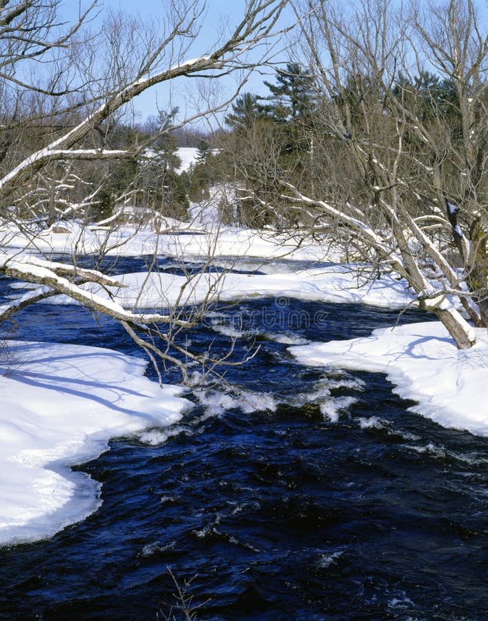 Winter River Scene Ontario Canada Stock Image - Image of danger ...