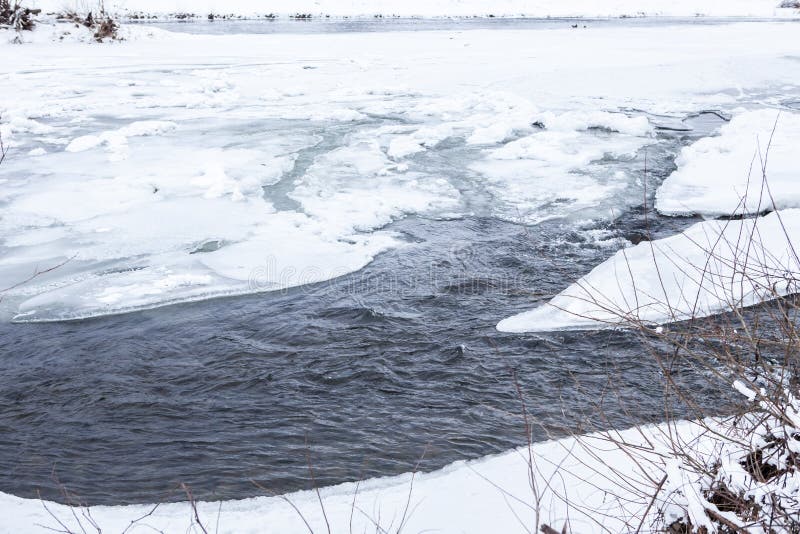 Winter river under ice stock image. Image of nature, natural - 43679619