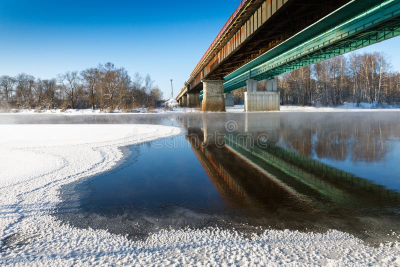 Winter river stock photo. Image of bridge, road, riverside - 36916442