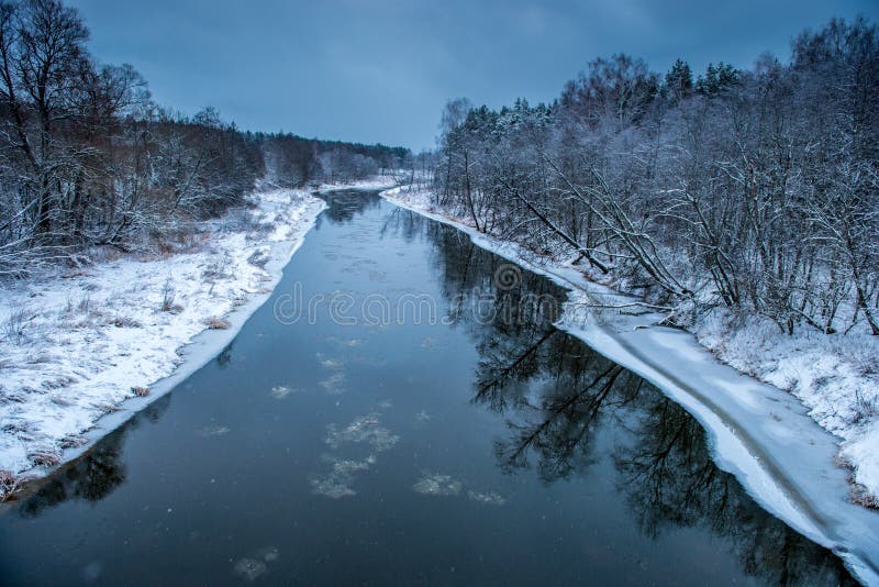 Winter river stock photo. Image of season, white, weather - 98228260