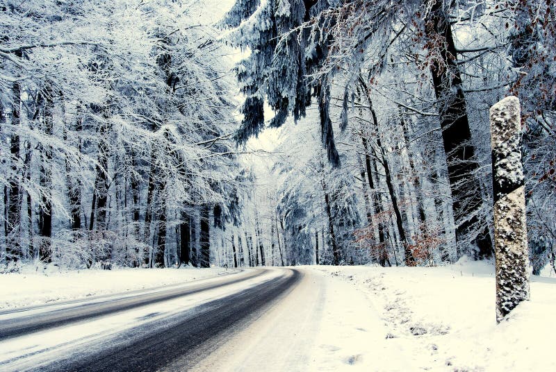 Road in Winter Snow Scene stock image. Image of river - 17644857