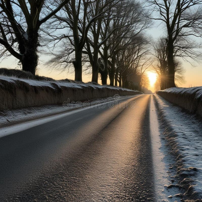 A Winter Road with Trees and Anow Stock Image - Image of autumn ...