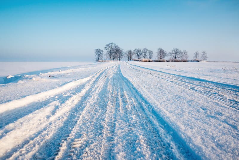 Winter road. stock photo. Image of bush, blue, road, winter - 65668480
