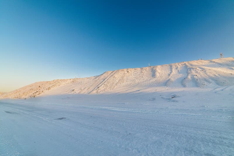 Winter Road, the Snow-covered Mountain Slope Stock Image - Image of ...