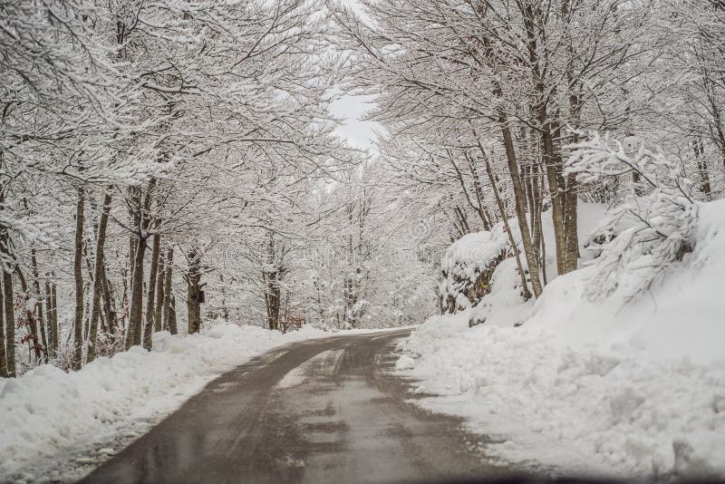 Winter Road in the Snow. Winter Road Trip Stock Photo - Image of ...