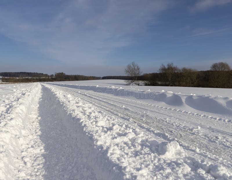Winter Road after Snowfall in Sunny Weather Stock Photo - Image of ...