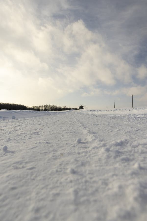 Winter Road after Snowfall in Sunny Weather Stock Image - Image of ...