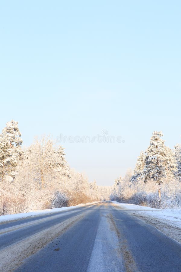 Winter Road through Snowy Fields and Forests Stock Image - Image of ...