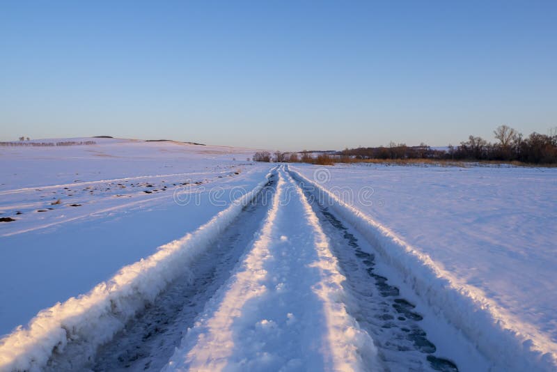 Winter Road. Road Track in Deep Snow Stock Image - Image of december ...