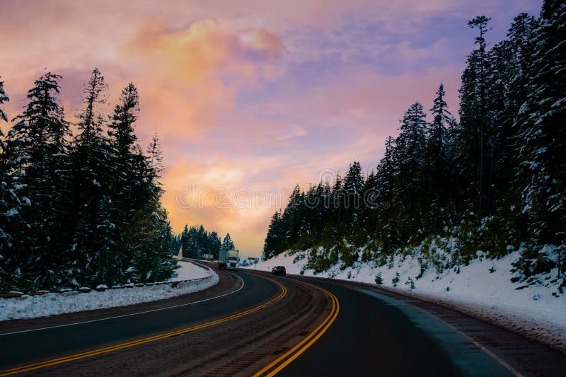 Winter Road Trip, Landscape,Winter Snow in America Stock Photo - Image ...